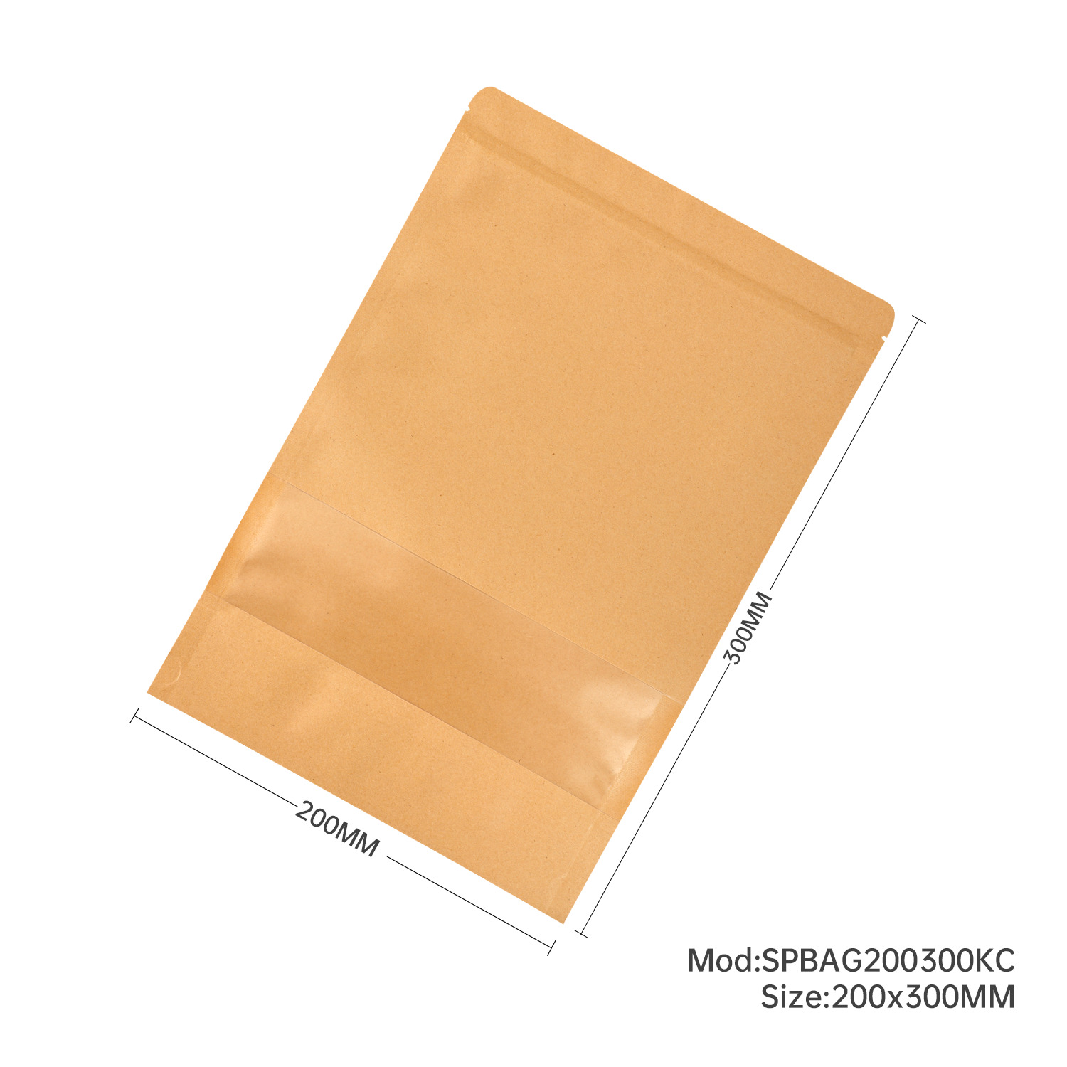 300x Kraft Paper Stand Up Pouches with Window-Coated-200x300mm 130um ...
