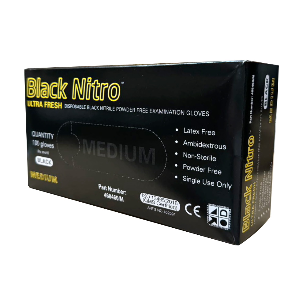 Black Nitro Powder Free Examination Nitrile Heavy Duty Gloves-MEDIUM ...