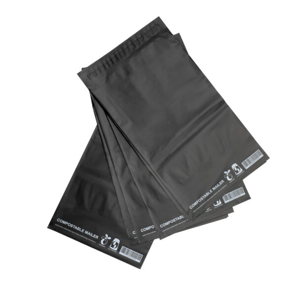 500pcs Black Compostable Satchels 220x355mm 65Mic - Stanley Packaging